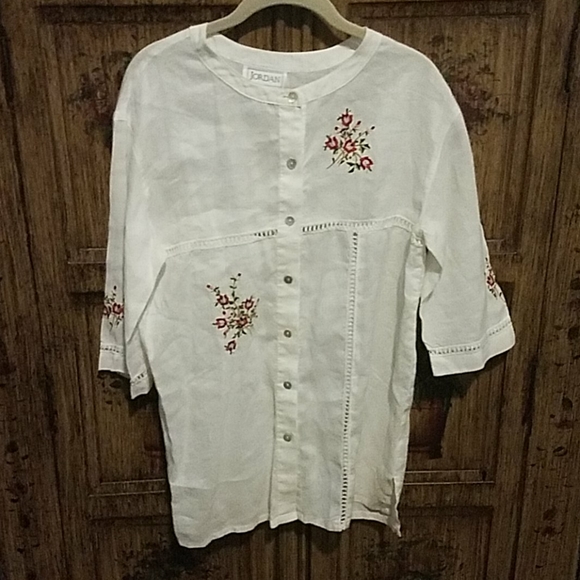 Jordan | Tops | Embroidered Linen Blouse | Poshmark